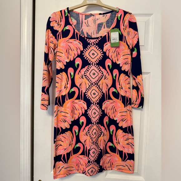 Lilly Pulitzer | Dresses | Lilly Pulitzer Flamingo Dress Pink Navy ...